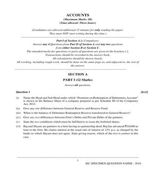 ISC Class 12 Sample Paper 2018 Accounts