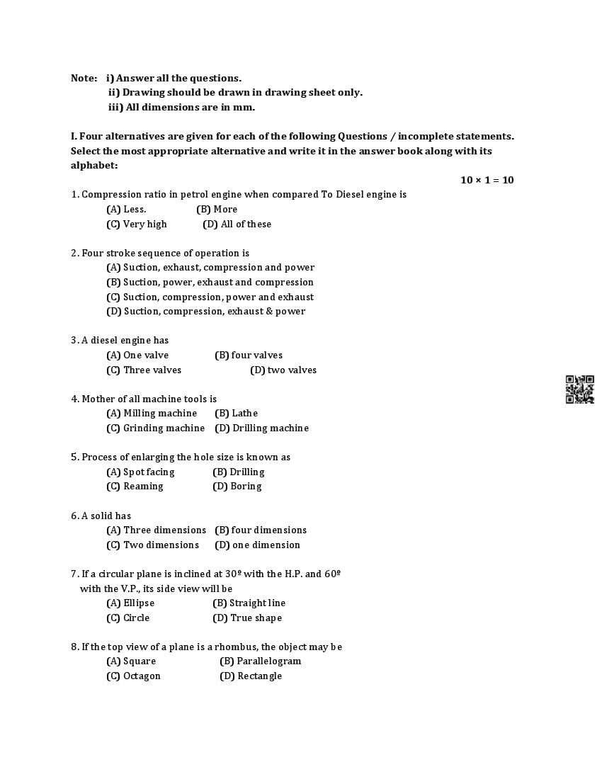 Karnataka SSLC Elements of Mechanical Engineering Model Question Paper ...