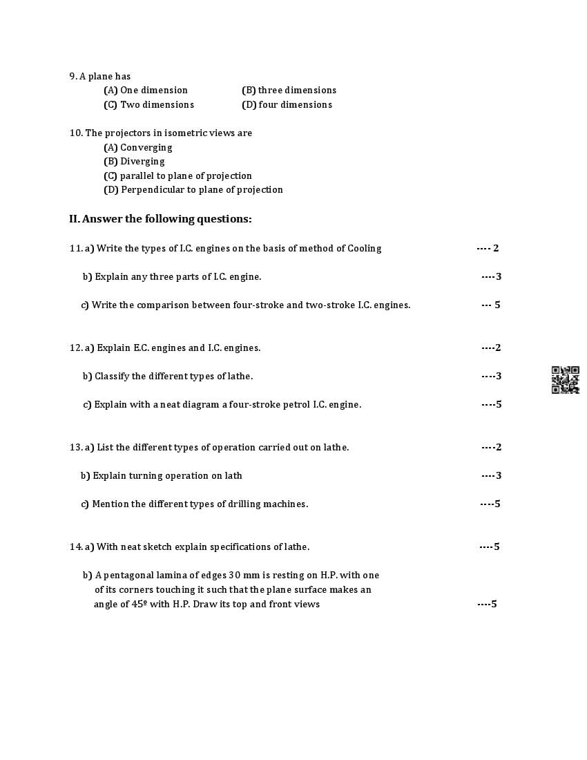 Karnataka SSLC Elements of Mechanical Engineering Model Question Paper ...