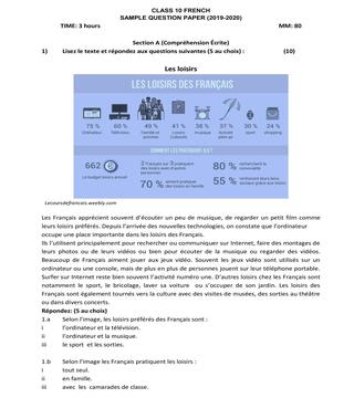 CBSE Class 10 Sample Paper 2020 for French