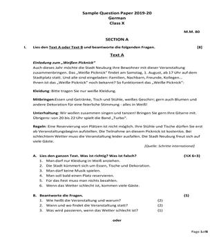 CBSE Class 10 Sample Paper 2020 for German