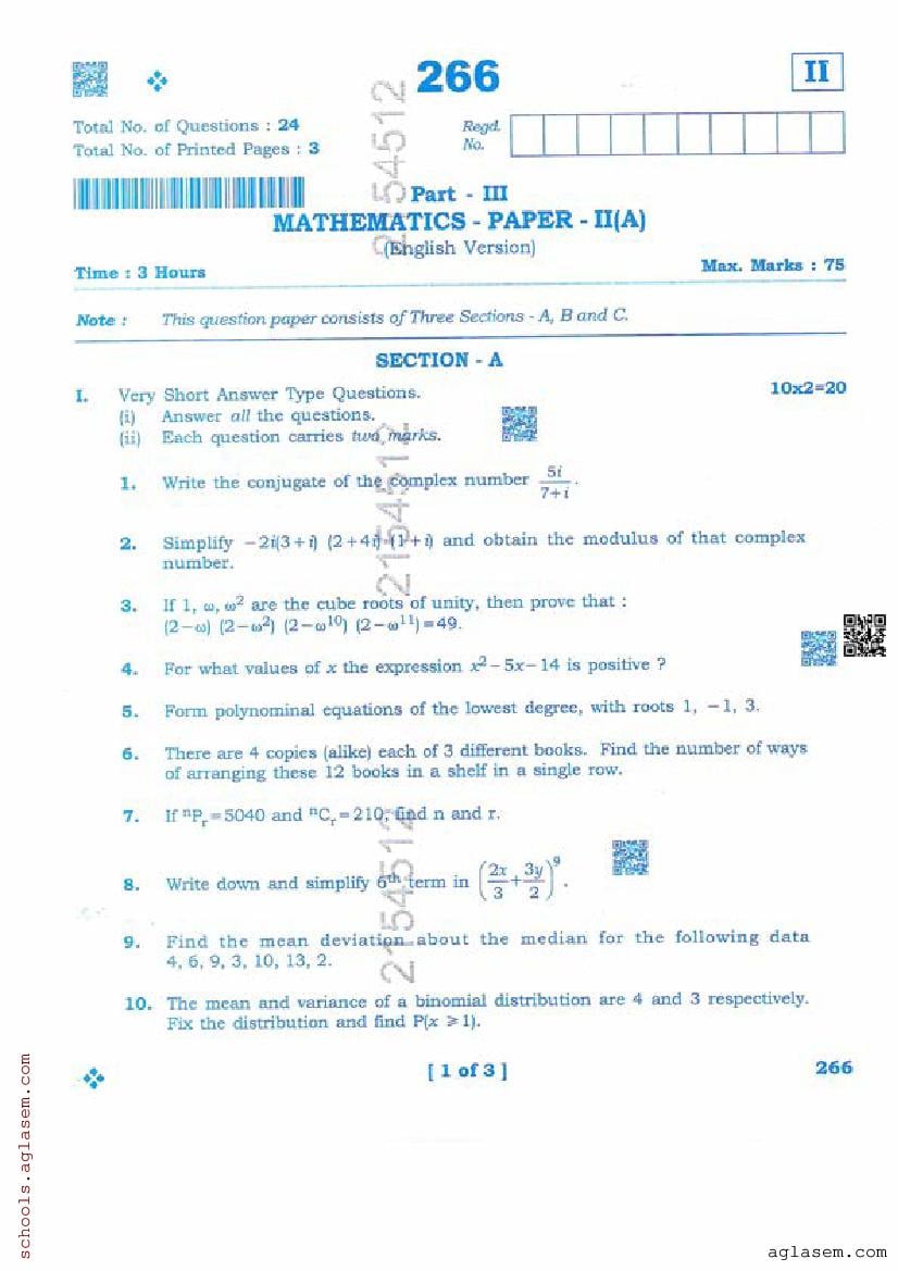 AP Inter 2nd Year Maths 2A Question Paper PDF - Download AP 12th PYQP ... AP Inter 2nd Year Maths 2A Question Paper PDF - Download AP 12th PYQP ...