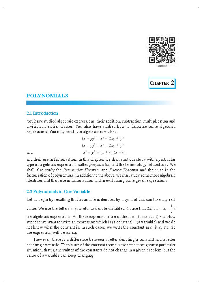 NCERT Book Class 9 Maths Chapter 2 Polynomials