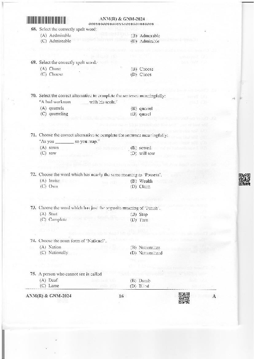 West Bengal ANM GNM 2024 Question Paper (PDF) - Download Here - AglaSem Admission