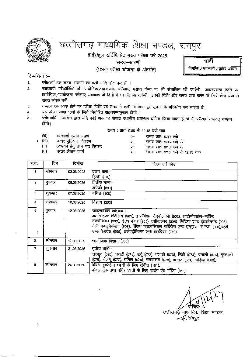 CGBSE 12th Time Table 2024 25 Check CG Board Class 12 Exam Date CGBSE 12th Time Table 2024 25 Check CG Board Class 12 Exam Date