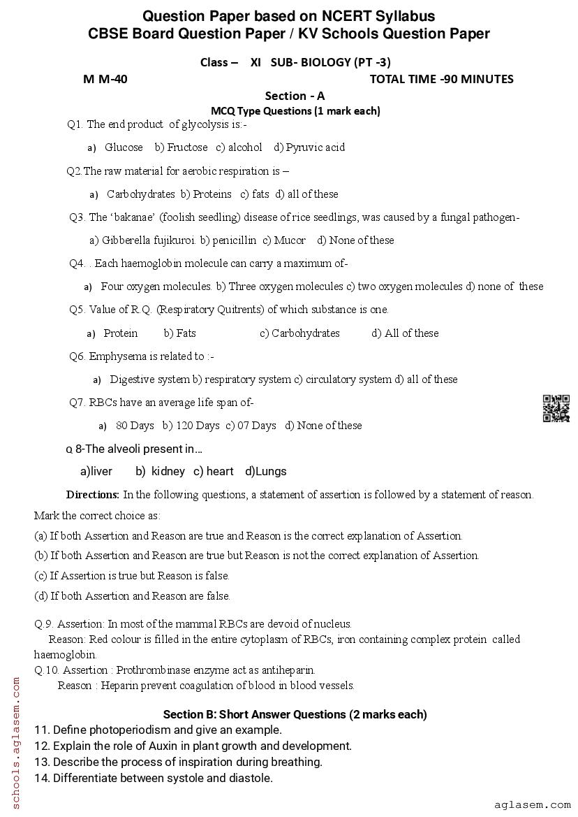 Class 11 PT 2 Question Paper Biology 2023-24 | Download Periodic Test 2 ...