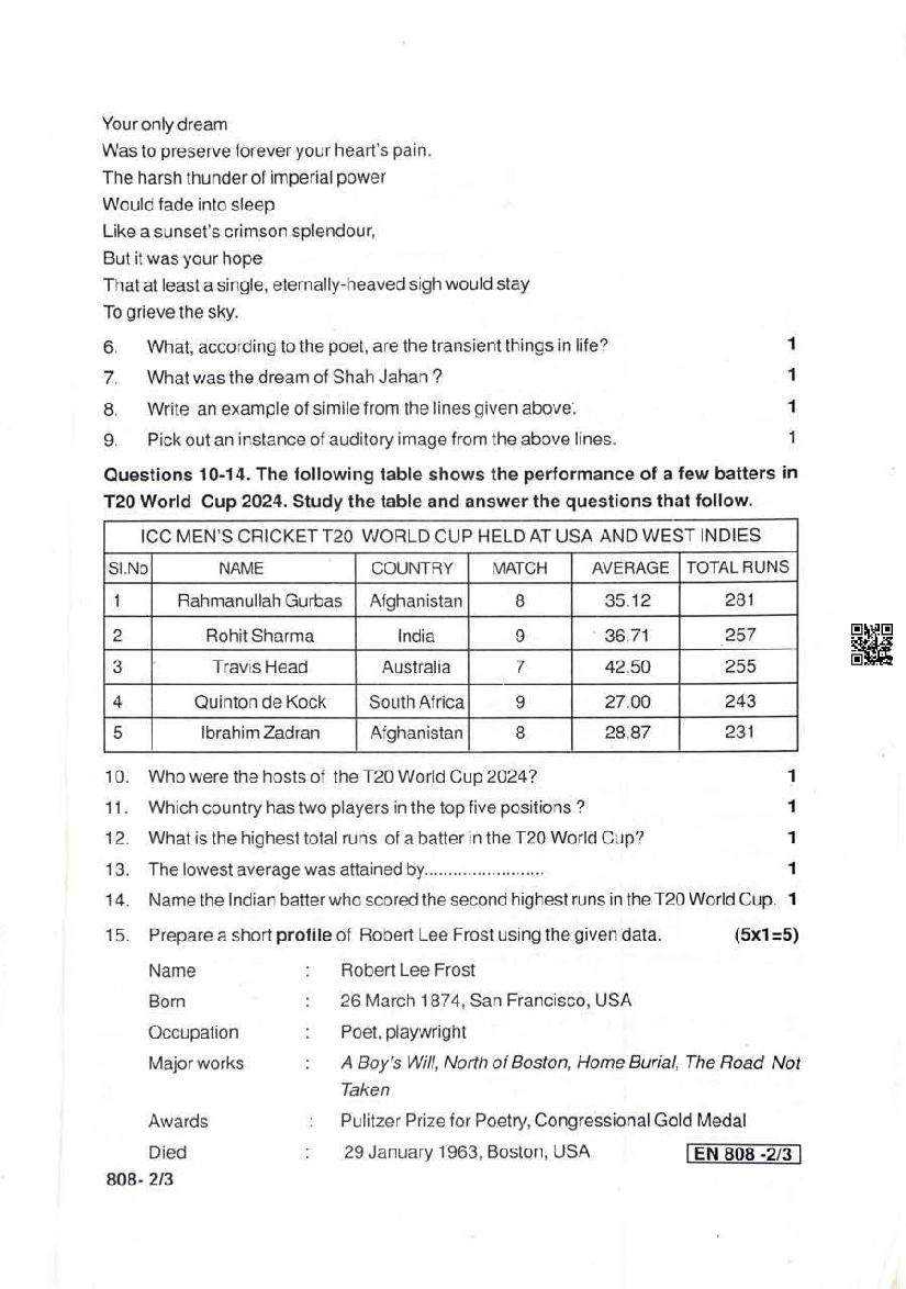 Class 8 English Onam Exam Question Paper 2024-25 | Kerala Std 8 First Term English Question ...