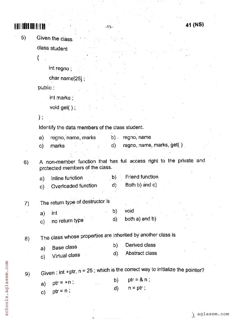 Karnataka 2nd PUC Computer Science Question Paper 2025 (PDF) - Download KSEB 12th PYQP - AglaSem