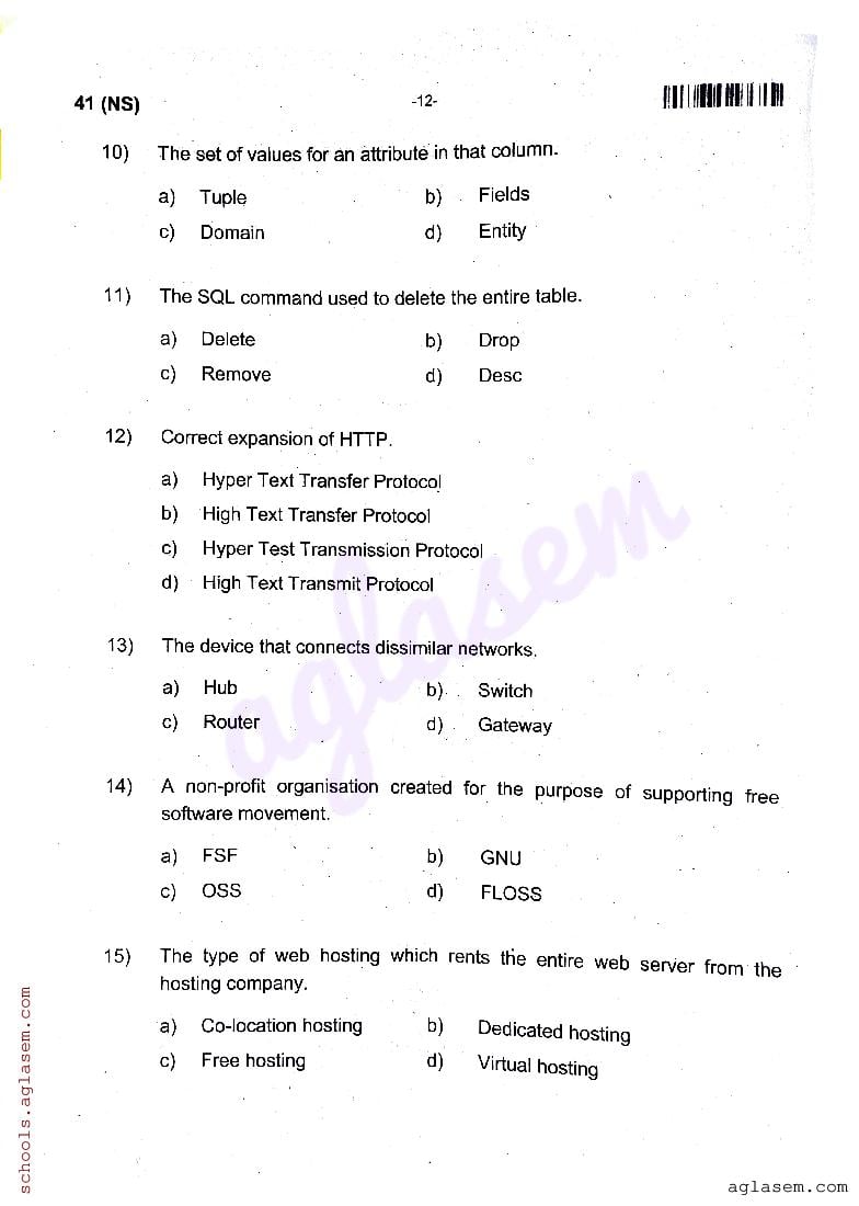 Karnataka 2nd PUC Computer Science Question Paper 2025 (PDF) - Download KSEB 12th PYQP - AglaSem