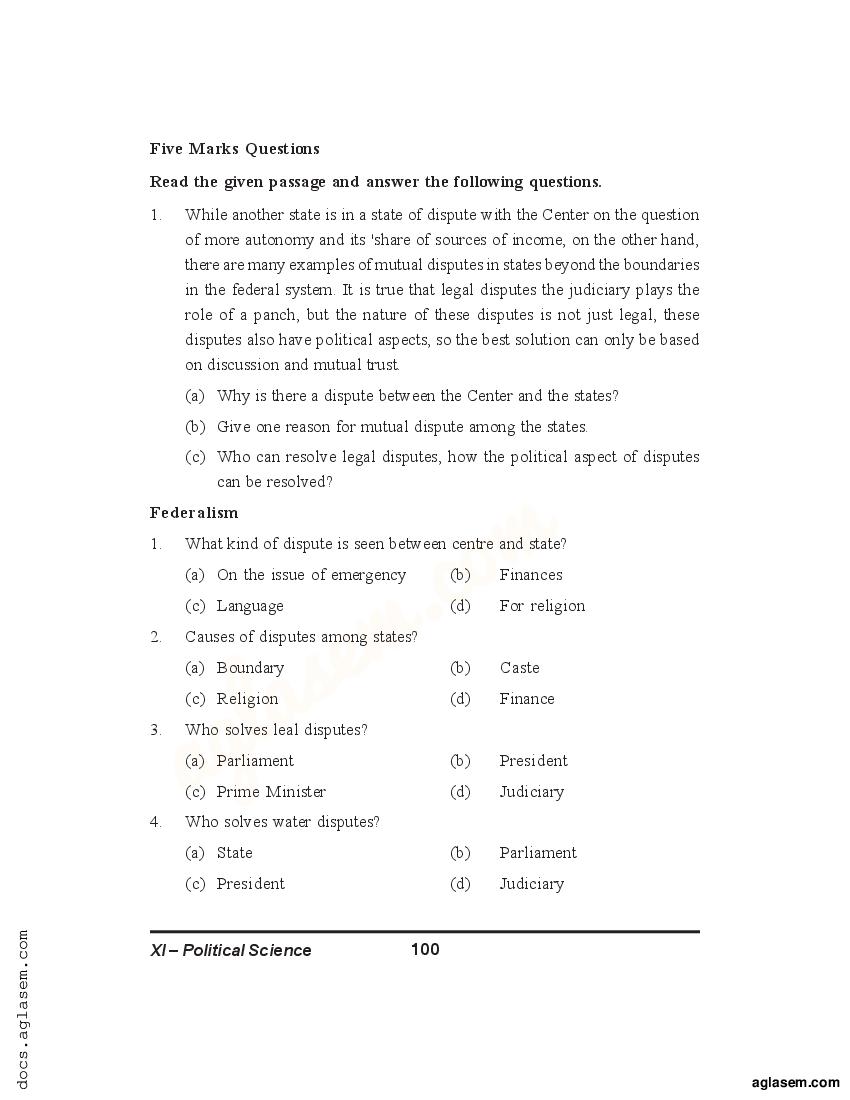 Class 11 Political Science Notes for Federalism (PDF) - Study Material ...