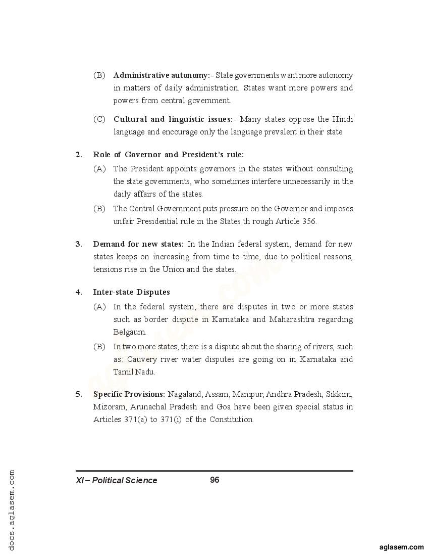 Class 11 Political Science Notes for Federalism (PDF) - Study Material ...