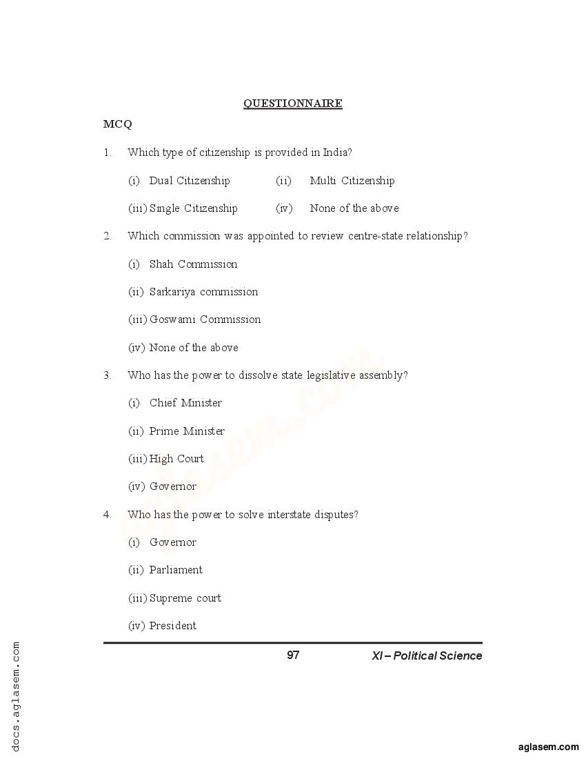 Class 11 Political Science Notes for Federalism (PDF) - Study Material ...