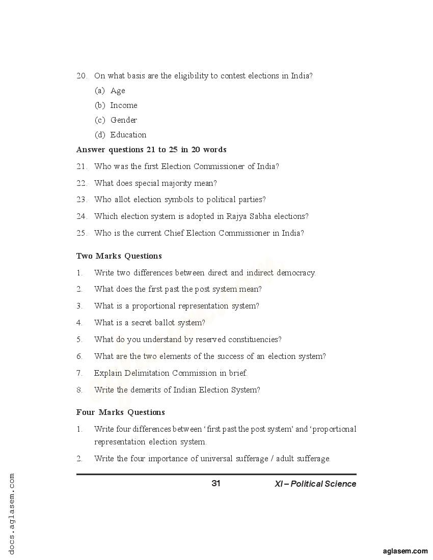 Class 11 Political Science Notes for Election and Representation (PDF ...