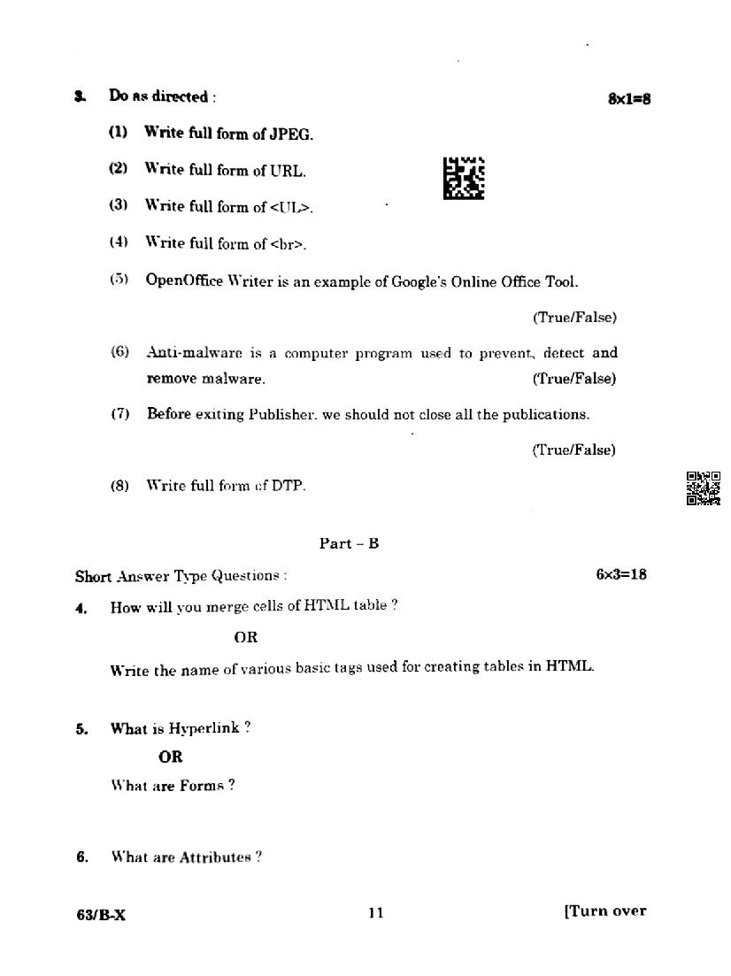 Punjab Board Class 10 Computer Science Question Paper 2024 PDF - Download PSEB 10th PYQP - AglaSem