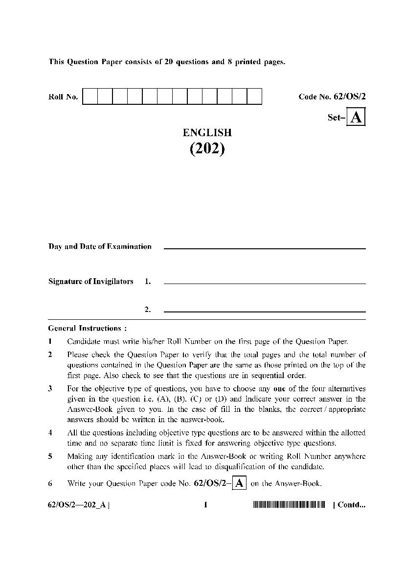 NIOS Class 10 Question Paper 2021 Oct English
