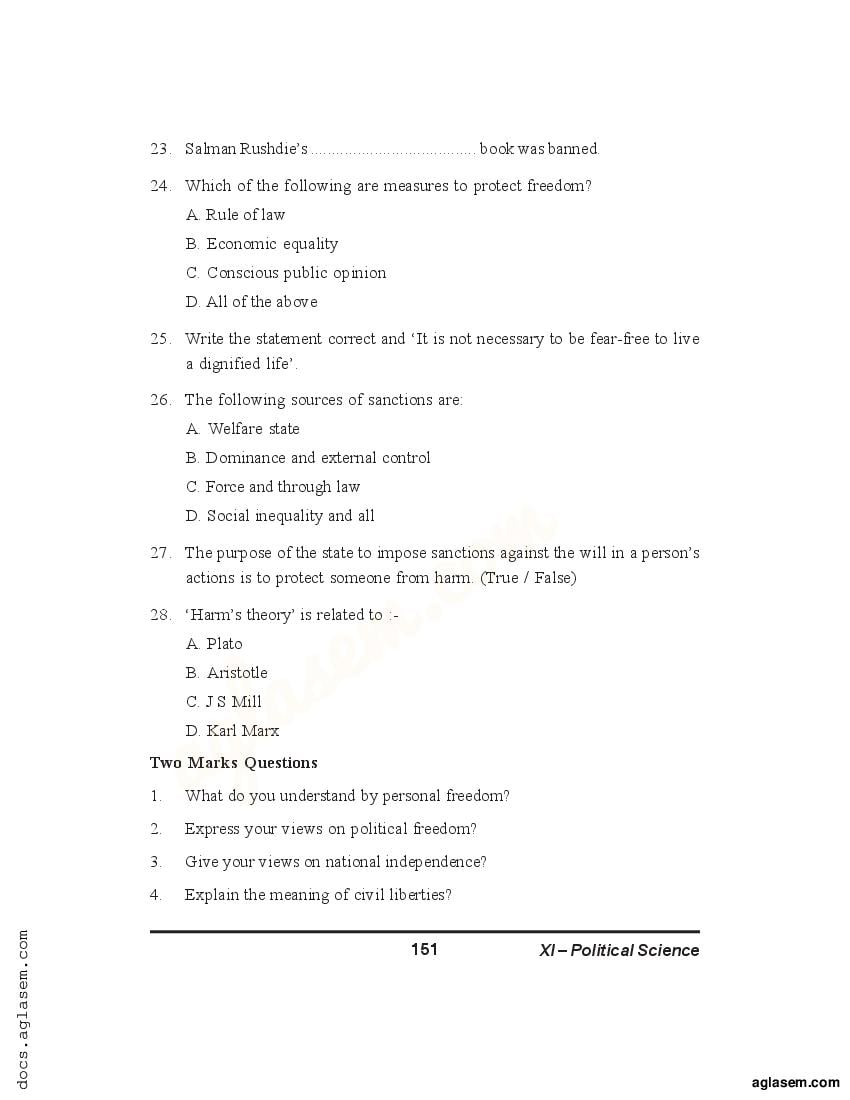 Class 11 Political Science Notes for Freedom, Liberty (PDF) - Study ...