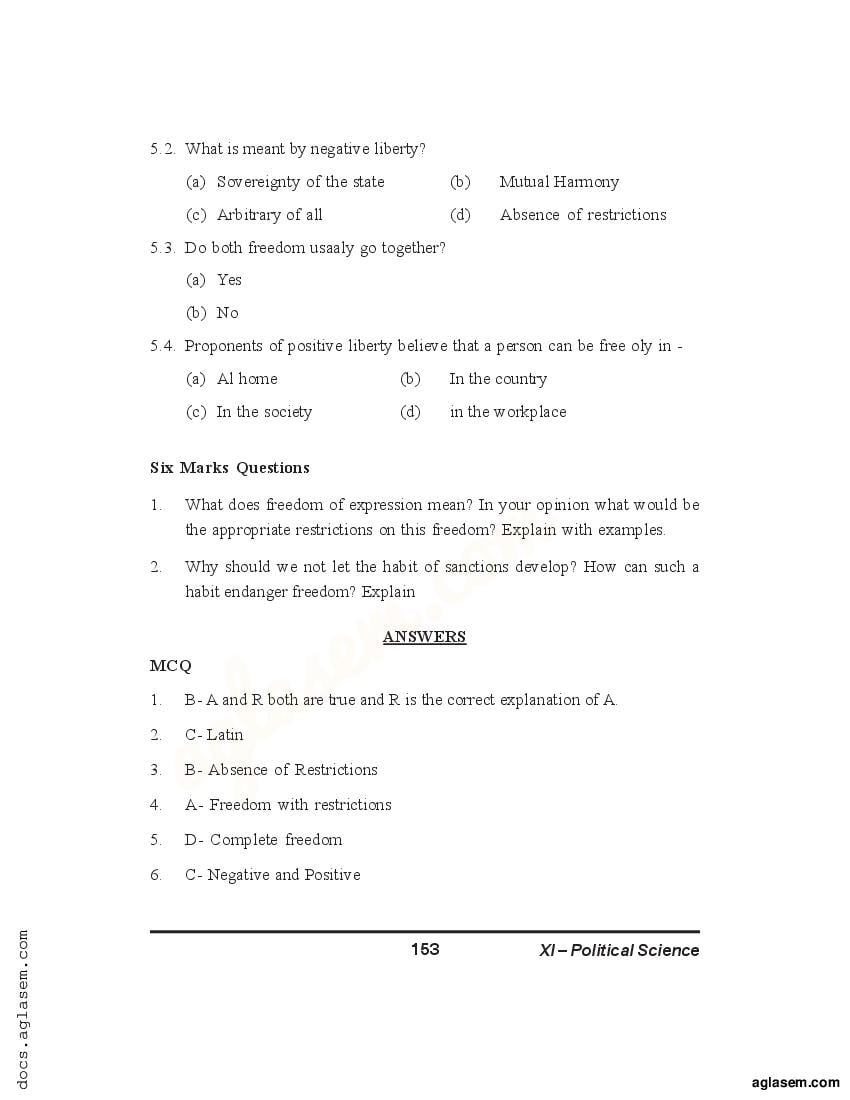 Class 11 Political Science Notes for Freedom, Liberty (PDF) - Study ...