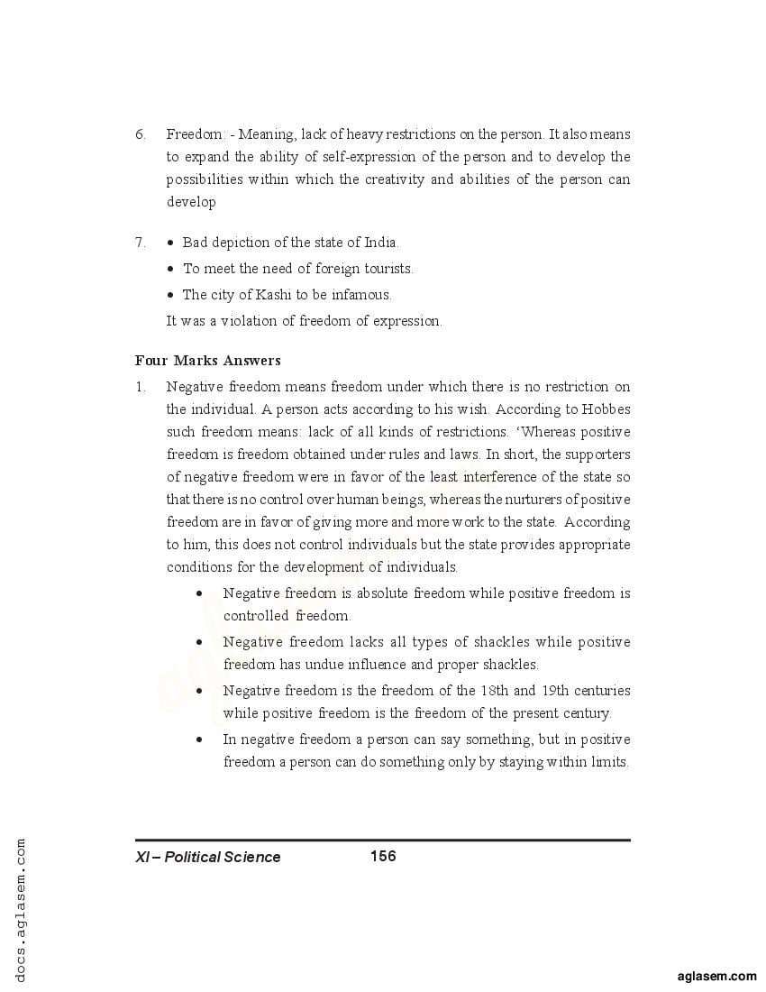 Class 11 Political Science Notes for Freedom, Liberty (PDF) - Study ...