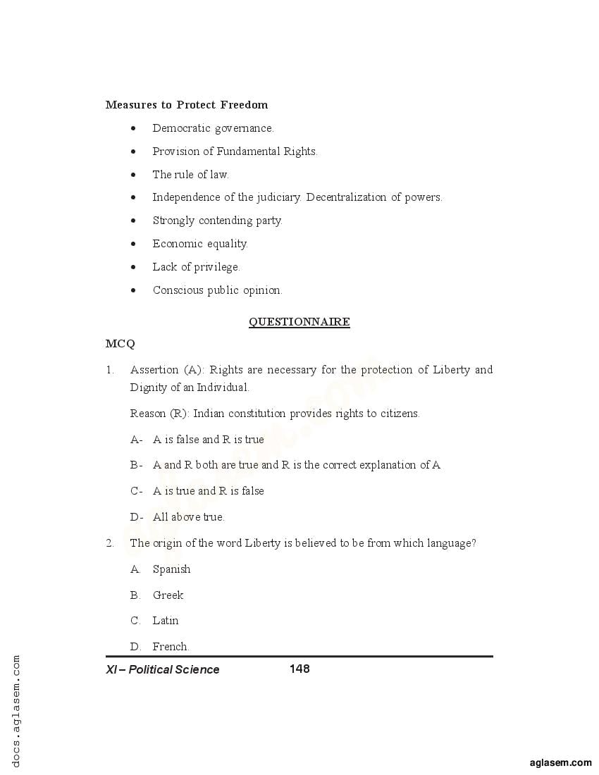 Class 11 Political Science Notes for Freedom, Liberty (PDF) - Study ...